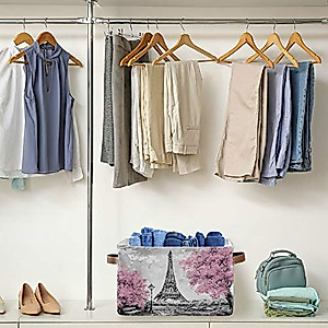 Mazeann Paris Storage Basket Bin Collapsible Foldable for Clothes Toys Storage Cabinets Waterproof Storage Box 15 x 11 x 9.5 inches, Eiffel Tower, Black White and Pink, 2PCS