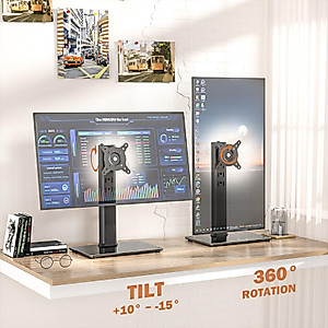 2 Pack Single LCD Computer Monitor Free-Standing Desk Stand Riser for 13 inch to 32 inch Screen with Swivel, Height Adjustable, Rotation, Holds One (1) Screen up to 77Lbs(HT05B-201)