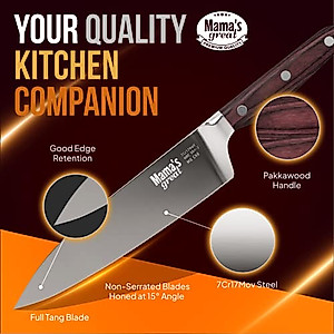 Mama's Great 12 Piece Knife Set with knife holder for kitchen drawer - Fillet Knife, Chef Knife, Bread Knife, Utility Knife, Paring Knife, 6 Steak Knives & Honing Steel