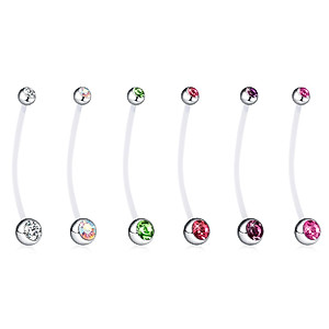Lenacou 14G Pregnancy Belly Button Rings Clear Long Flexible Bioplast Sport Maternity Navel Retainer CZ Balls Body Piercing 38mm