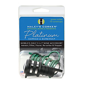 Haley's Corker HALEYP2 5 in 1 Wine Tool Platinum Combo 1 Black Corker Plus 1 Geen Screwcap Clamshell