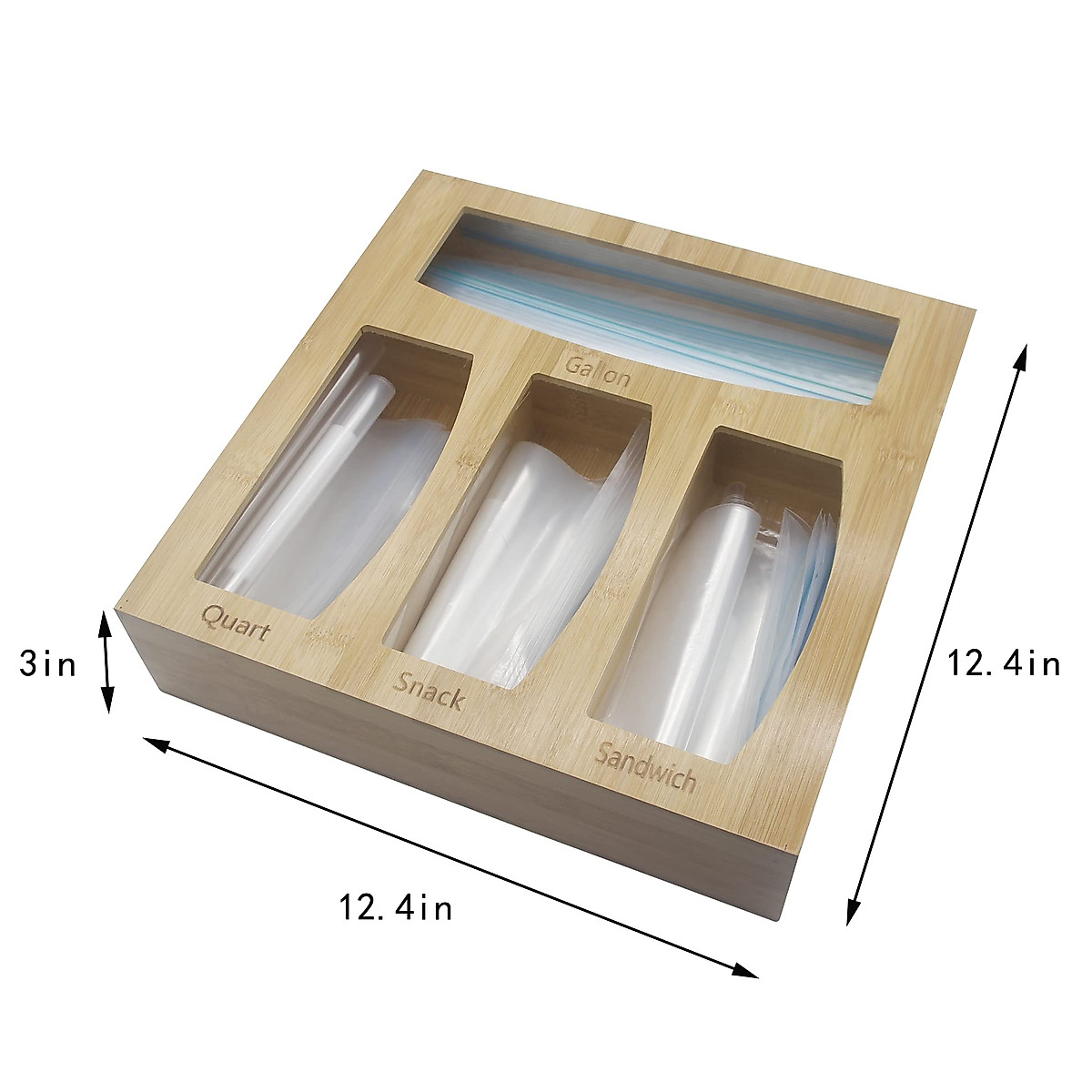 Ziplock Bag Storage Organizer for Kitchen Drawer or Wall Mount，Food Storage Bag Organizer Box Compatible With Gallon,Quart,Sandwich and Snack