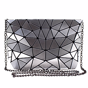 Danse Jupe Womens Geometric Purse Holographic Chain Crossbody Bag Clutch Purse Silver