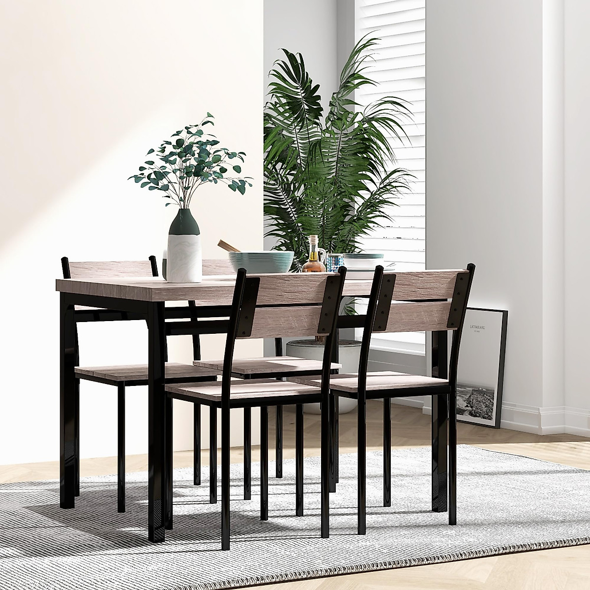 HOMCOM 5-Piece Dining Table Furniture Set Modern Industrial Table with 4 Chairs for Dining Room, Kitchen