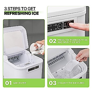 Magshion Ice Maker Countertop with Self-Cleaning, 26lbs/24H, Bullet-Shaped Ice (2 Sizes), Digital Display & Timer, 1.8lbs Ice Storage Capacity, Ice Cube Maker Machine for Home & Kitchen (White)
