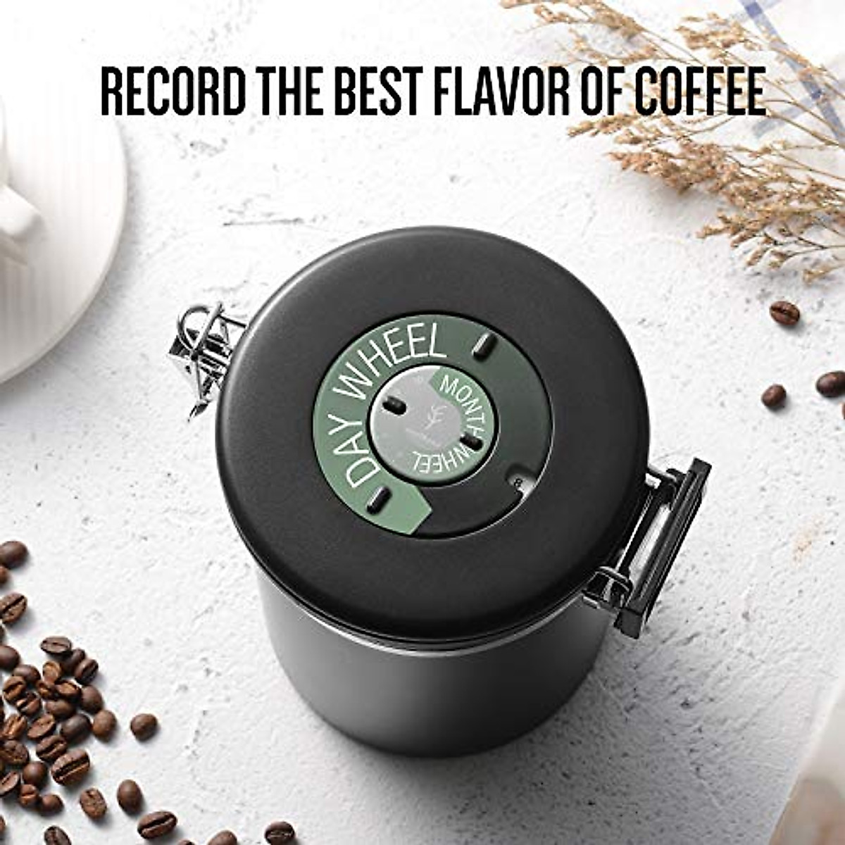 Soulhand Coffee Canister, Stainless Steel Airtight Coffee Storage Container with Scoop, Date Tracker and Information Card, Coffee Canister Coffee Accessories for Beans, Sugar and Tea-22oz/660g(Black)