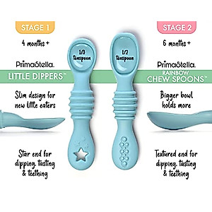 PrimaStella 3-in-1 Silicone First Stage Little Dippers Teething Spoons for Babies and Toddlers – Safety Tested – BPA Free – Microwave, Dishwasher and Freezer Safe - Rainbow