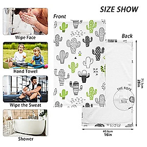 ALAZA Cute Cactus Cacti Hand Drawn Hand Towels for Bathroom 1OO% Cotton 2 pcs Face Towel 16 x 28 inch, Absorbent Soft & Skin-Friendly