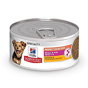 Hill's Science Diet Perfect Digestion, Adult 1-6, Small & Mini Breeds Digestive Support, Wet Dog Food, Chicken & Vegetables Loaf, 5.8 oz Can, Case of 24