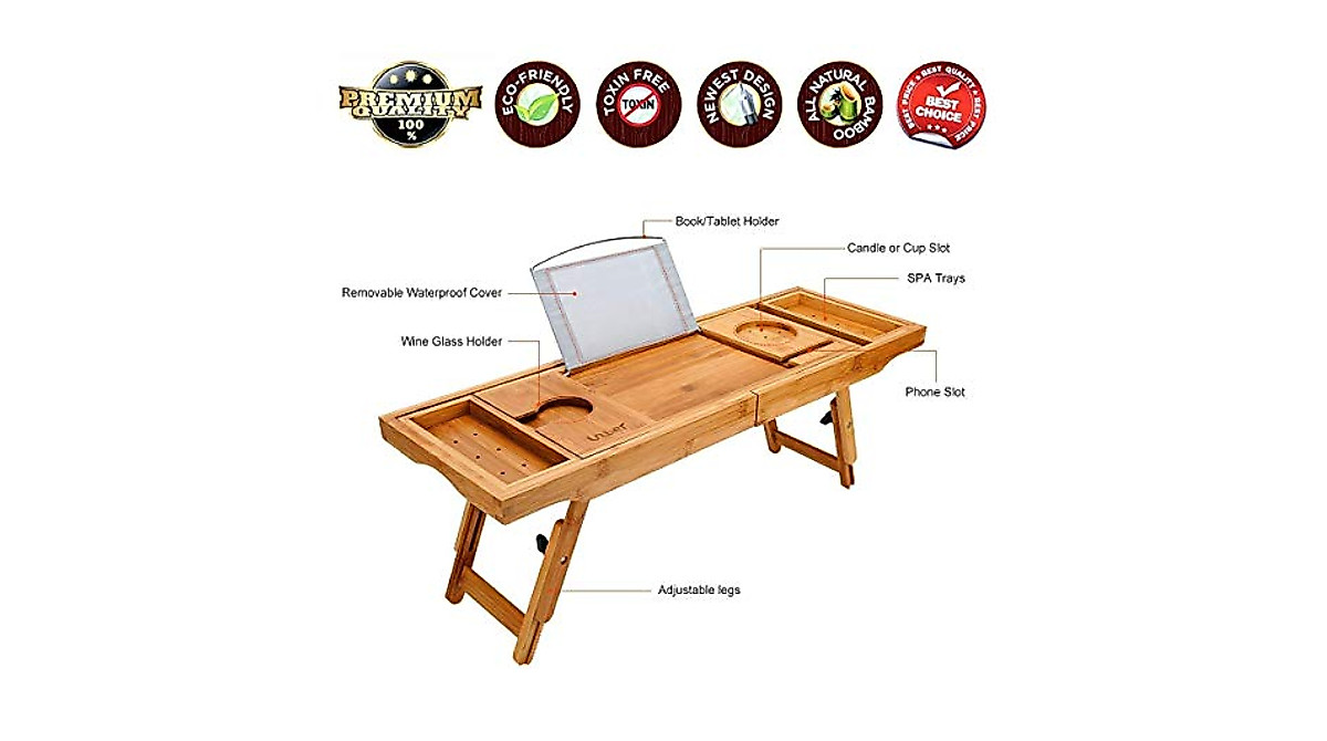 Sorfity Bathtub Caddy & Laptop Bed Desk – 2-in-1 Bamboo Organizer & Tray