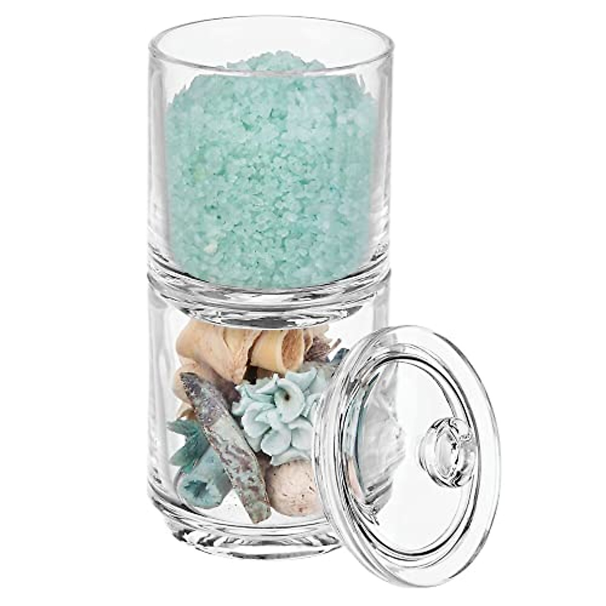 mDesign Glass Apothecary Storage Canister Holder Jar for Bathroom Vanity Cabinet or Counter Organization - Holds Cotton Swabs, Bath Salts, Makeup, Hair Accessories - Joli Collection, 2 Pack, Clear