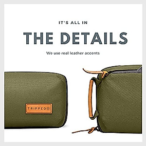 Tech Bag Organizer - Small Electronics Organizer Pouch for Travel - Premium Travel Case with Leather Accents - Mesh Pocket for Cables, Cords and Chargers - TRIPPED Travel Gear (Green)