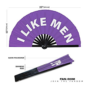 I Like Men Hand Fan Foldable Bamboo Circuit Hand Fan Funny Gag Curse Words Expressions Statement Gifts Festival Accessories Rave Handheld Circuit Event Fan Clack Fans (Purple)