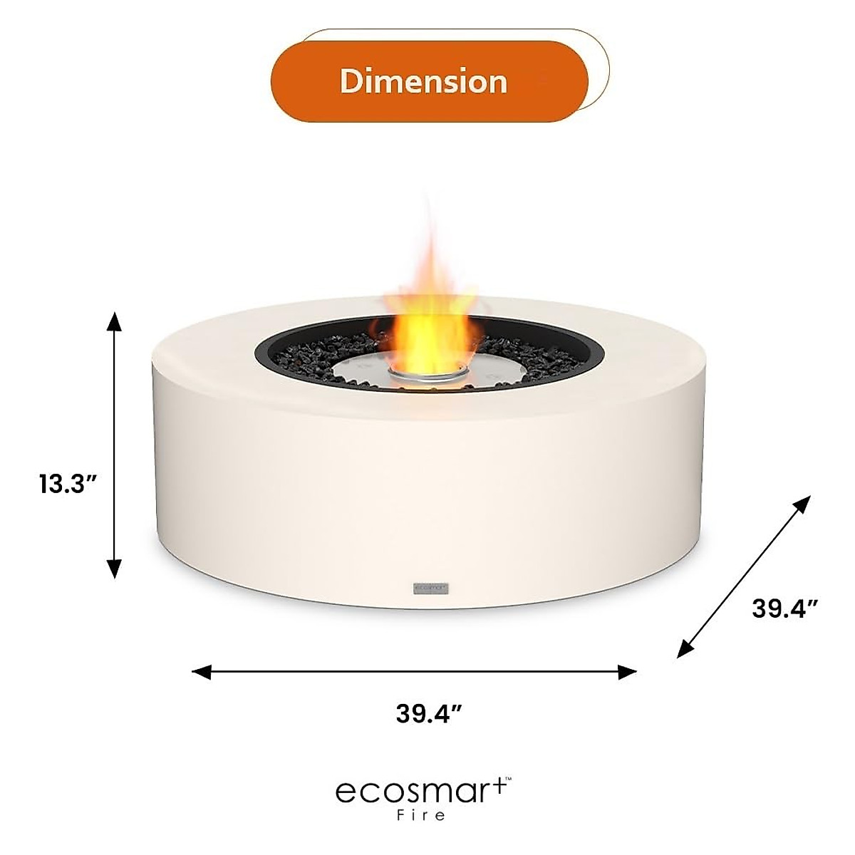 Eco Smart | ARK 40 Fire Pit Table | Bone Color | Ethanol Black Stainless Steel Gas Burner | Elegant Curved Design with Versatile Wide Lip | Complements Any Decor and Setting