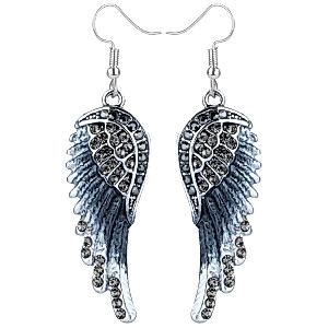 Szxc Women's Crystal Guardian Angel Wings Hypoallergenic Dangle Earrings Biker Jewelry - 2 1/4 inch