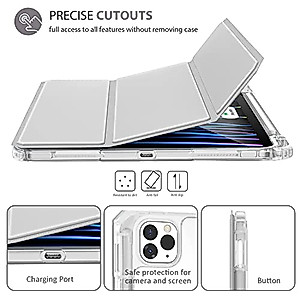 Hoidokly Clear Case for iPad Pro 11 inch (4th/3rd/2nd/1st Generation) 2022/2021/2020/2018 - [Built-in Pencil Holder] Shockproof Cover Transparent Back Shell - Gray