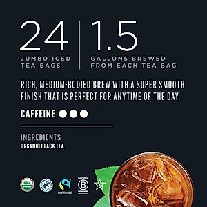 Teatulia Organic Signature Black Iced Tea Pitcher Bags (24 Jumbo Tea Bags - Brews 1.5 Gallons) | 100% Compostable | Unsweetened Iced Tea