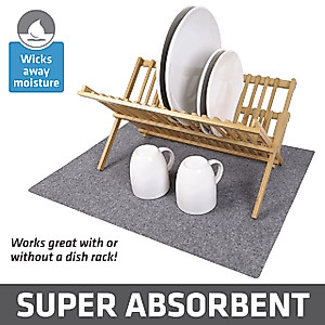 Drymate XL Dish Drying Mat, Oversized (19”x24”), Low-Profile, Super Absorbent, Quick Dry Fabric, Waterproof & Slip-Resistant, for Kitchen Counter, Trimmable, Easy to Clean (USA Made)(Light Grey)
