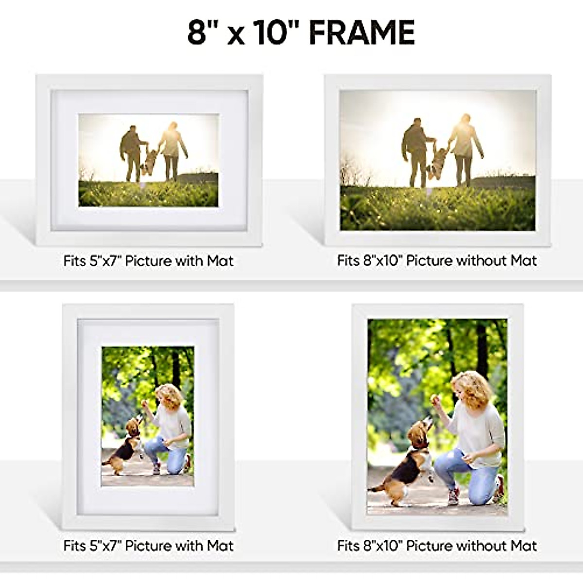 Nacial Picture Frames 8x10 Set of 4, White Photo Frame, Display 5x7 Photo with Mat and 8x10 photo without Mat, Picture Frames Collage for Wall or Tabletop