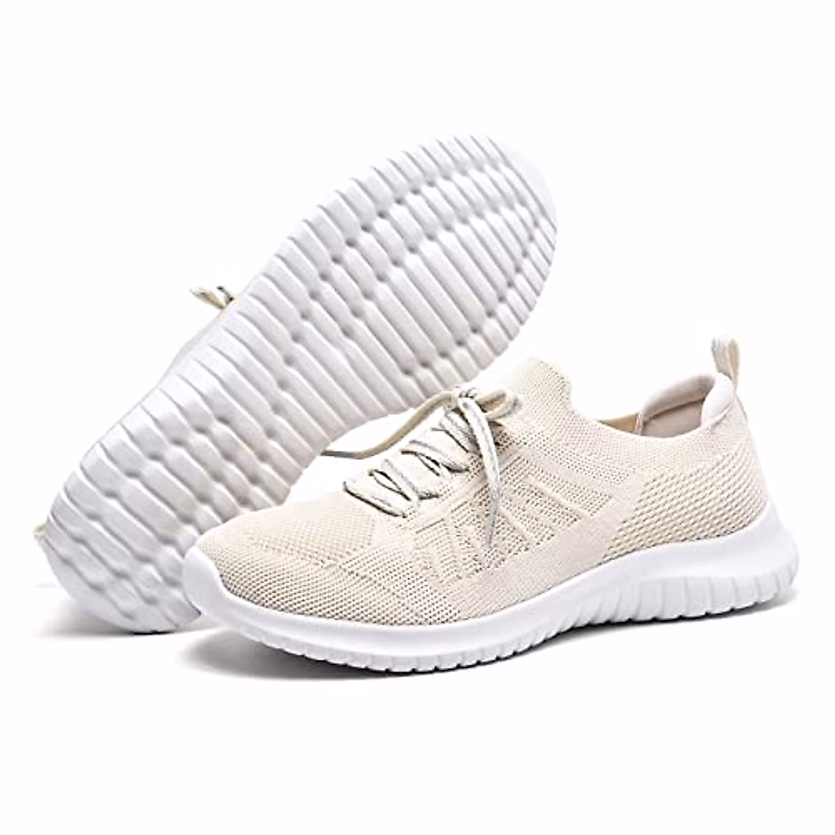 LANCROP Womens Athletic Walking Shoes - Memory Foam Lightweight Tennis Sports Shoes Gym Jogging Slip On Running Sneakers 9 US, Label 40 Beige