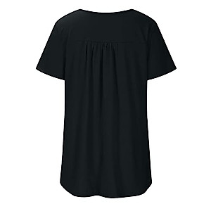 Women Fall Tops Hide Belly Tunic 2022 Summer Short Sleeve T Shirt Cute Flowy Henley Tshirt Casual Dressy Blouses for Leggings Black