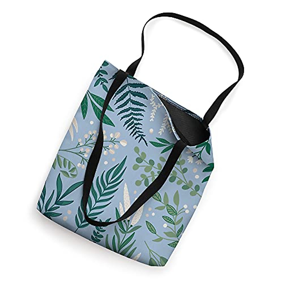 Green Botanical Fern Foliage & White Berry Floral Pattern Tote Bag