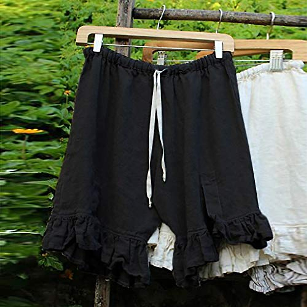 Fashion Plue Size Shorts, Thenlian Women's Causal Solid Linen High Waist Tie Up Loose Wide Short Leg Pants(M, Black)