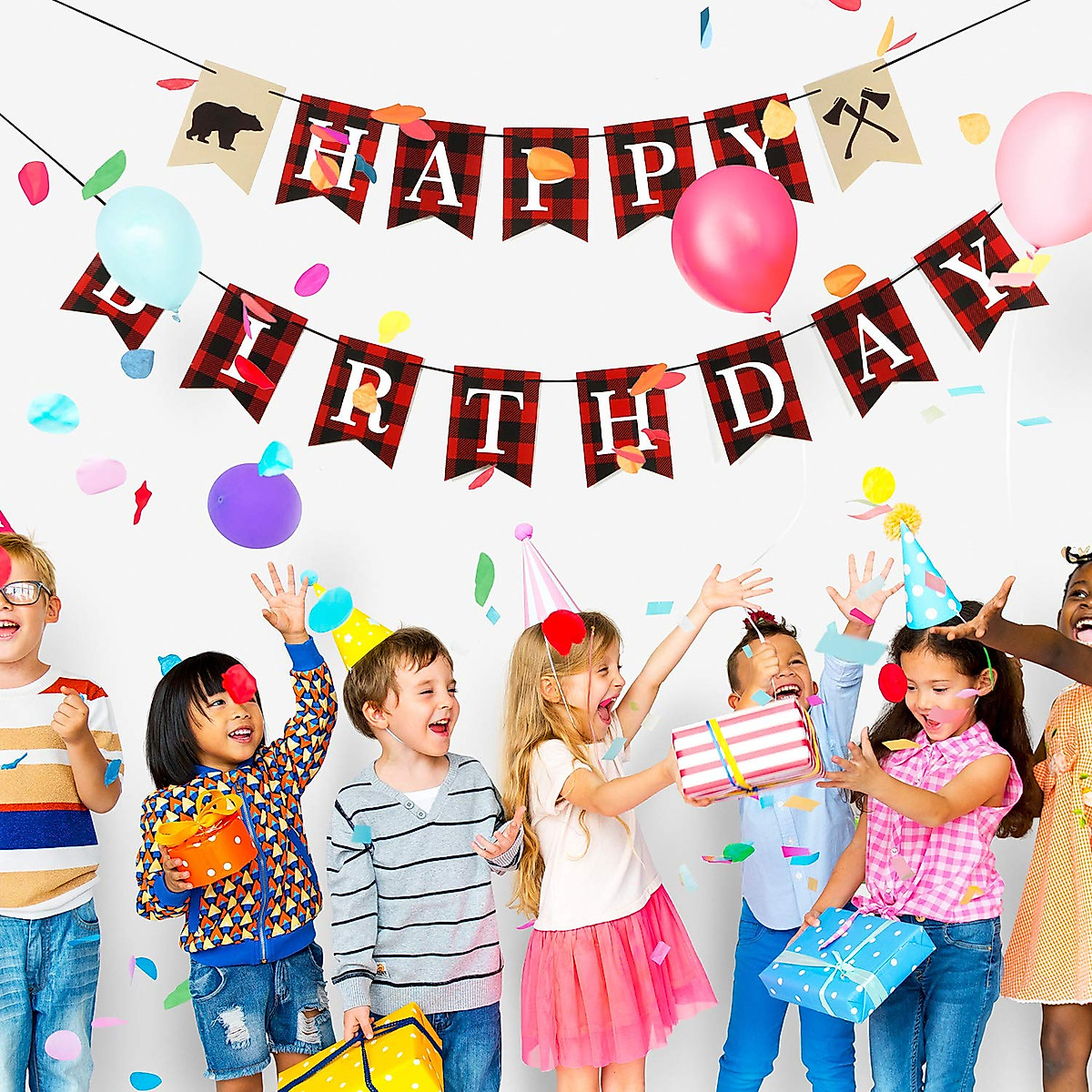 Boao Lumberjack First Birthday Party Decorations Lumberjack Buffalo Plaid 1st Highchair Banner Camping Wild Bear Birthday Party High Chair Banner for Baby Boy Girl Photo Props Backdrop Decors