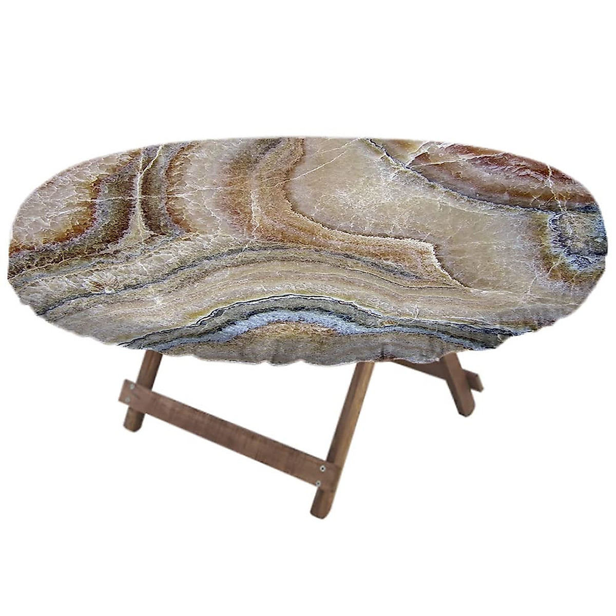 ESFVRG Marble Oval Fitted Tablecloth, Surreal Onyx Stone Surface Pattern Pale Blue Details Picture, for Kitchen Dining, Party, Holiday, Christmas, Buffet, Fits 42" x 60" Table, Cinnamon Grey