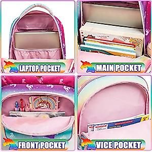Meetbelify Unicorn Rolling Backpack for Girls Wheels Backpacks for Elementary Student Wheeled Trolley Trip Kids Luggage for Teen Girls with Lunch Box Pencil Case