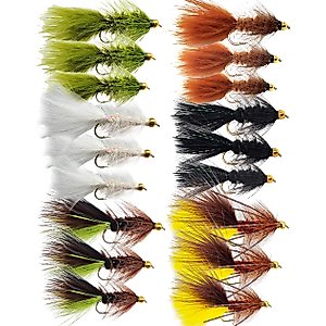 The Fly Crate Woolly Bugger Flies for Trout Fly Fishing Assortment - Size #8 Streamer Fly Fishing Flies (18 Pack - Variety)