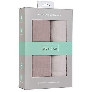 Ely's & Co. Cotton Muslin Swaddle Blanket 2-Pack for Baby Boy and Baby Girl— 100% Cotton Muslin Extra-Large Swaddle Blankets (47” x 47”) — Pebble Gray & Simply Taupe