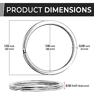 Crest Stainless Steel Key Rings - 10 Pcs - ~1.25inch, 32mm Surgical - Marine Grade SS316 Round Split Key Rings for Keychains - Surgical - Marine Grade Stainless Steel Keychain