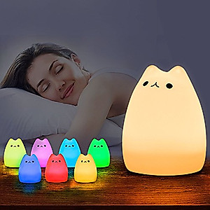 Mystery Cat Night Light for Kids, Soft Silicone LED Baby Nursery Sleep Relaxing Tap Light, Children Toy Nightlight, Decorative Desk Light for Bedroom