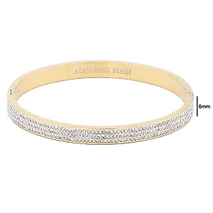 Lavencious Gold Plated Stainless Steel with CZ Stones Hinged Bangle 6mm Width Bracelets fow Women 7"(6mm Gold)