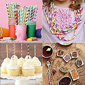 KIMOBER 200PCS Biodegradable Paper Straws,10 Color Stripes Rainbow Disposable Drinking Paper Straws for Wedding Hawaiian Birthday Party Supplies