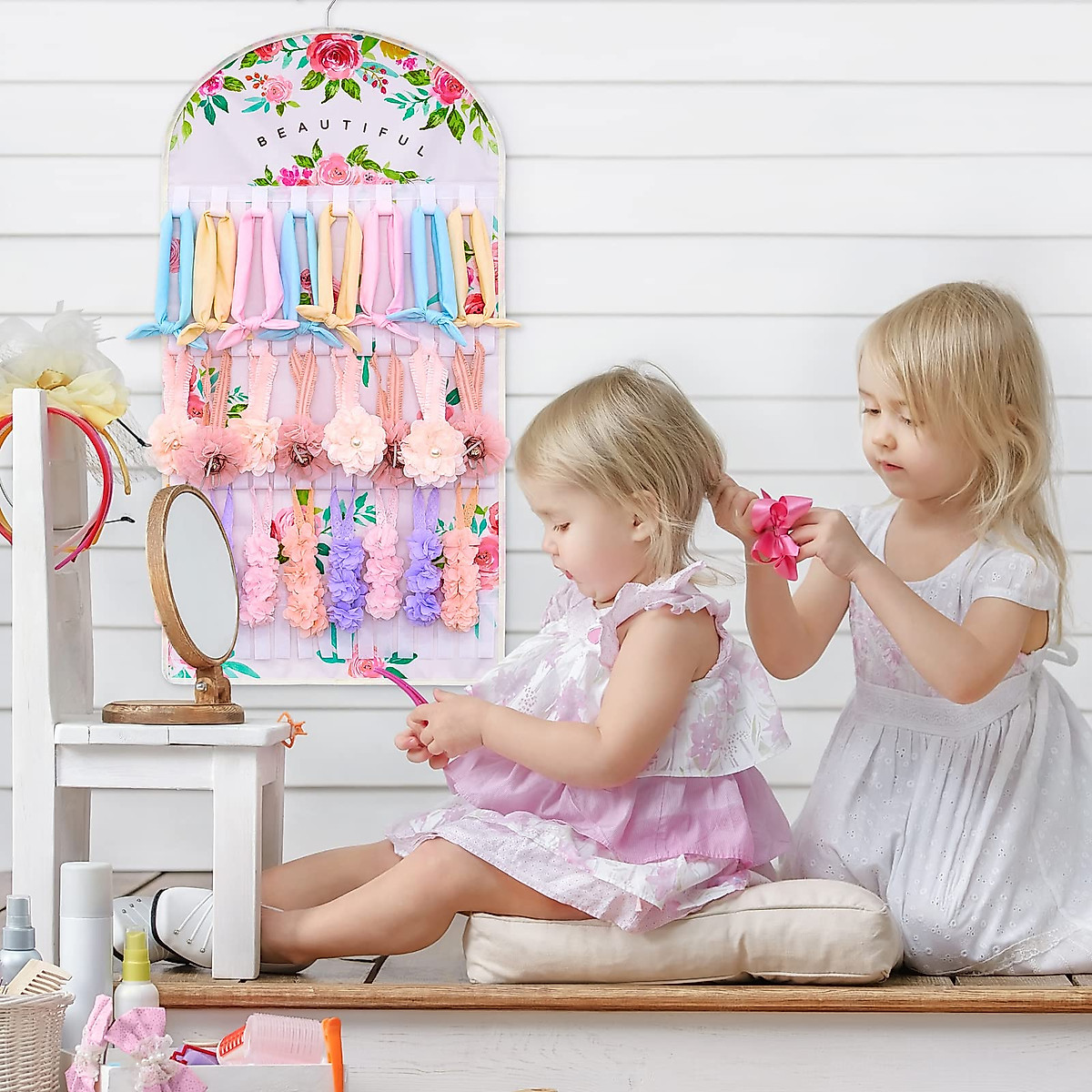 FIOBEE Baby Headband Holder Hair Bow Storage Wall Hanging Organizer Newborn Headbands Hanging Holder Girls Hairband Display for Wall Closet Kids Room, Flower