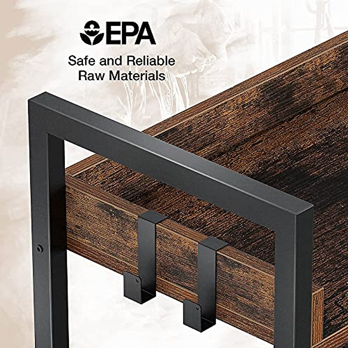 Rolanstar Bookshelf 6 Tier with 4 Hooks Bundle 5-Tier Storage Rack