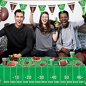 Football Party Supplies Tableware Set Football Theme Party Decorations Including Plates Napkins Cups Touchdown Tablecloth Banner for Football Birthday Party, Serve 24 Guests