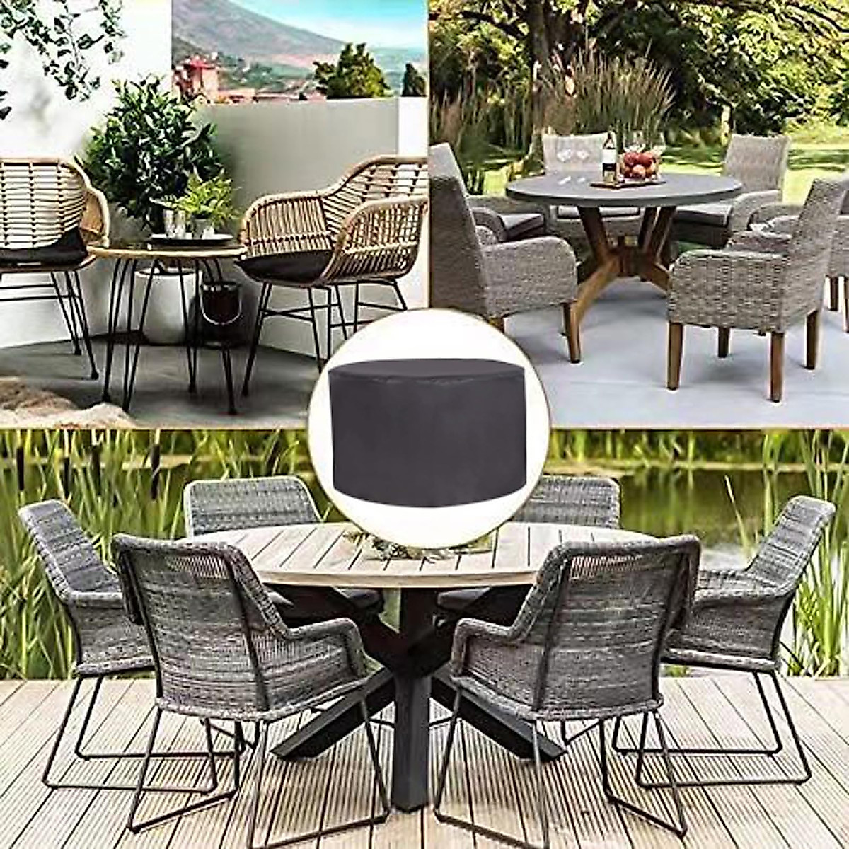 Round Garden Furniture Covers 43x28in, Protects the Furniture From Damage, Waterproof, 420D Patio Furniture Protector Cover, for Outdoor Furniture, Patio Table