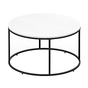 HOMCOM Round Coffee Table, 32 in Modern Center Table with Black Metal Frame, Coffee Tables for Living Room, White
