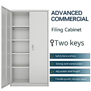 GangMei 72 Inch Tall Metal Lockable Storage Cabinet with 4 Adjustable Shelves, Garage Storage Cabinet for Warehouse, Garage, Home, Office,Kitchen, Assemble Required