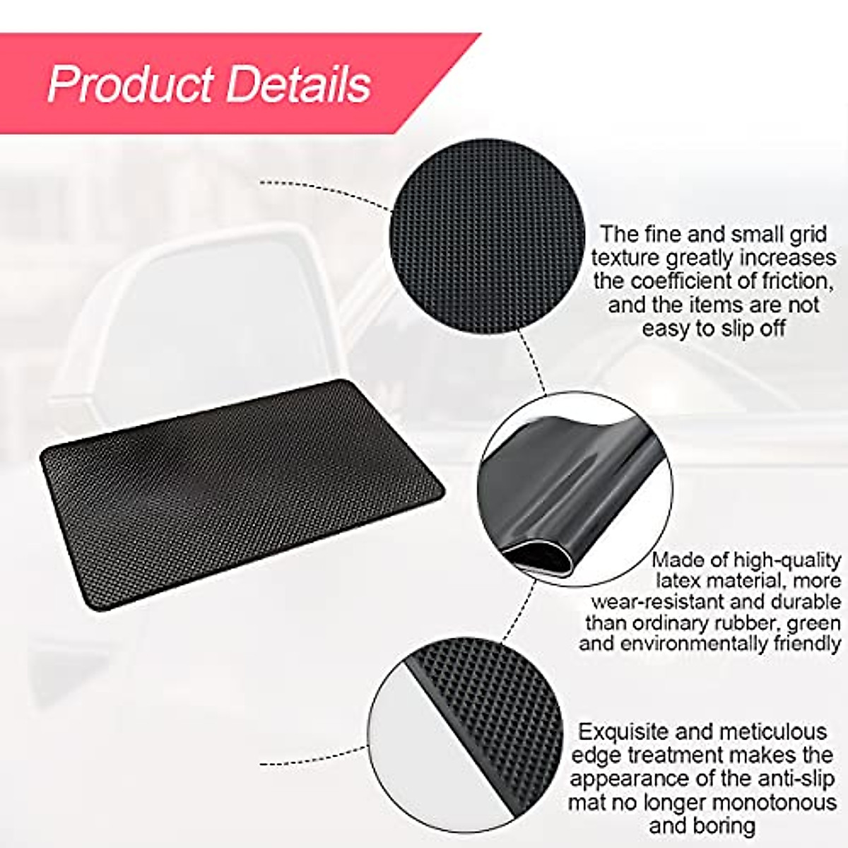 Car Dashboard Anti-Slip Rubber Pad, 10.6"x 5.9" Universal Non-Slip Car Magic Dashboard Sticky Adhesive Mat for Phones Sunglasses Keys Electronic Devices and More Use (Black/Grid)