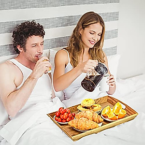 Bambu Masster Acaia Wood 2 Pack Serving Tray with Handles,Tray for Breakfast Dinner, Eating Trays for Living Room,Restaurants,