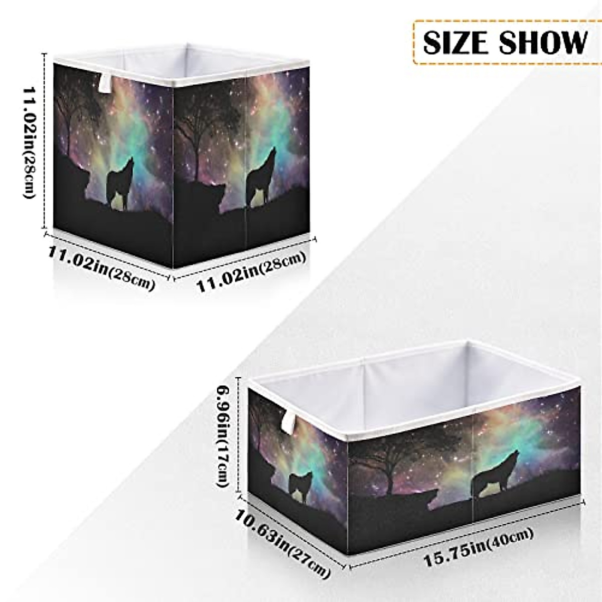 Blueangle Galaxy Wolf Cube Storage Bin, 11 x 11 x 11 in, Large Collapsible Organizer Storage Basket for Home Décor（74）