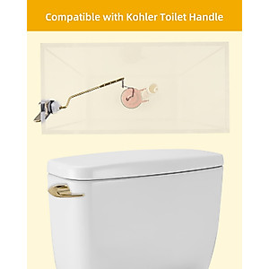 iFealClear Polished Gold Universal Toilet Tank Flush Lever Handle, Brass Side/Angle Mount Toilet Handle Compatible with Kohler K-GP30324-CP, Stainless Steel Flapper Chain