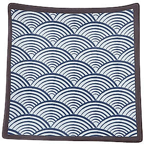 Needzo Melamine Square Japanese Dinner Plate Blue Seigaiha Wave Pattern, Sushi or H'orderves Serving Tray for Parties, 5.75 Inches