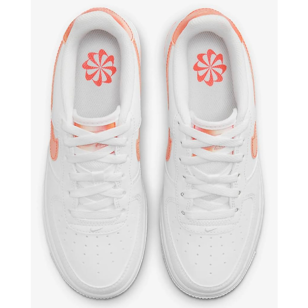 Nike Big Kid's Air Force 1, White/Safety Orange, 5.5 Big Kid