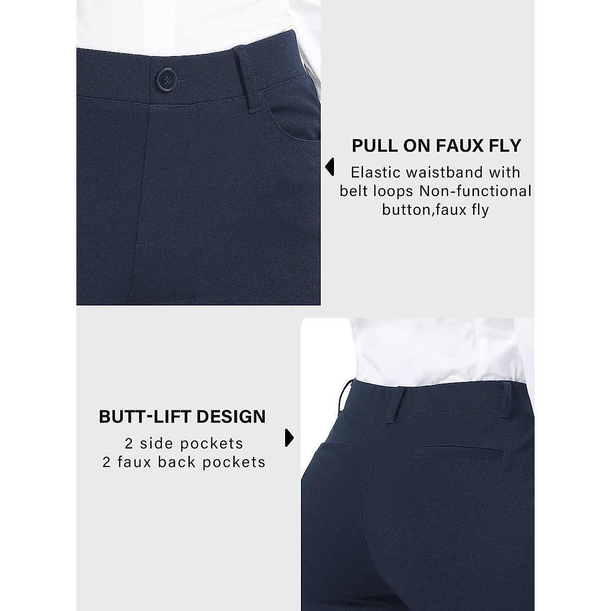 Stelle Women 28"/30"/ 32" Bootcut Dress Pants Business Casual Work Pants with Pockets Pull On Regular Slacks for Office (30" Navy, Medium)