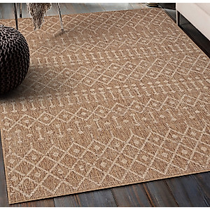 Sherloom Modern Geometric Indoor Outdoor Area Rug Weather Resistant Outdoor Carpet for Porch Deck Balcony Backyard Patio Rug 8x10 Beige, Brown